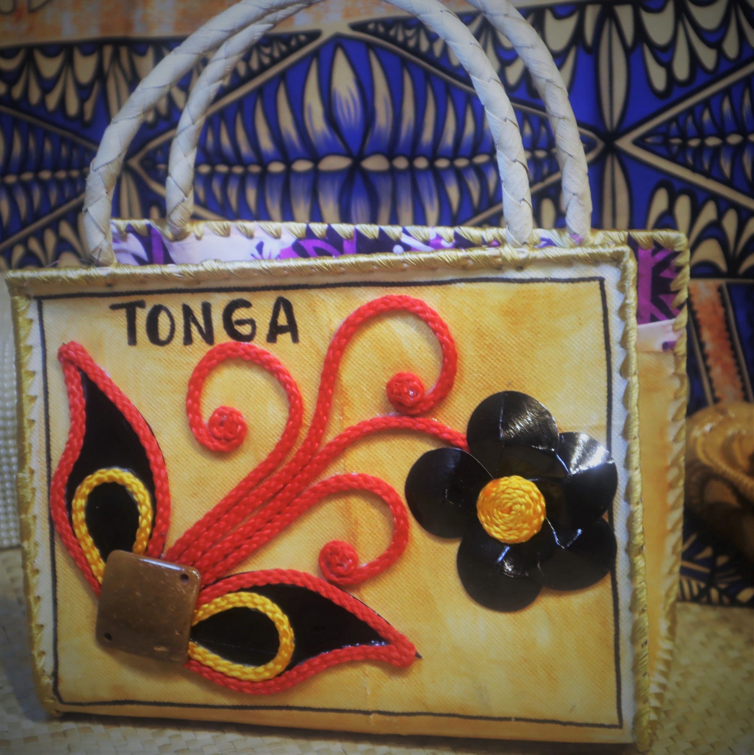 Handcrafted Tapa Handbag (Decorated with Cord & Coconut Shell) – Koloa ...