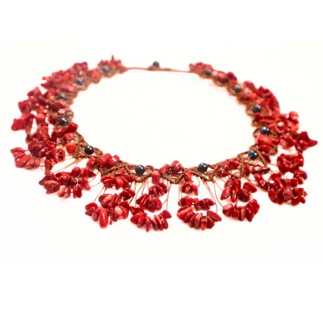 Red Shells & Cultured Black Tongan Pearls Woven Necklace – Koloa Moana ...