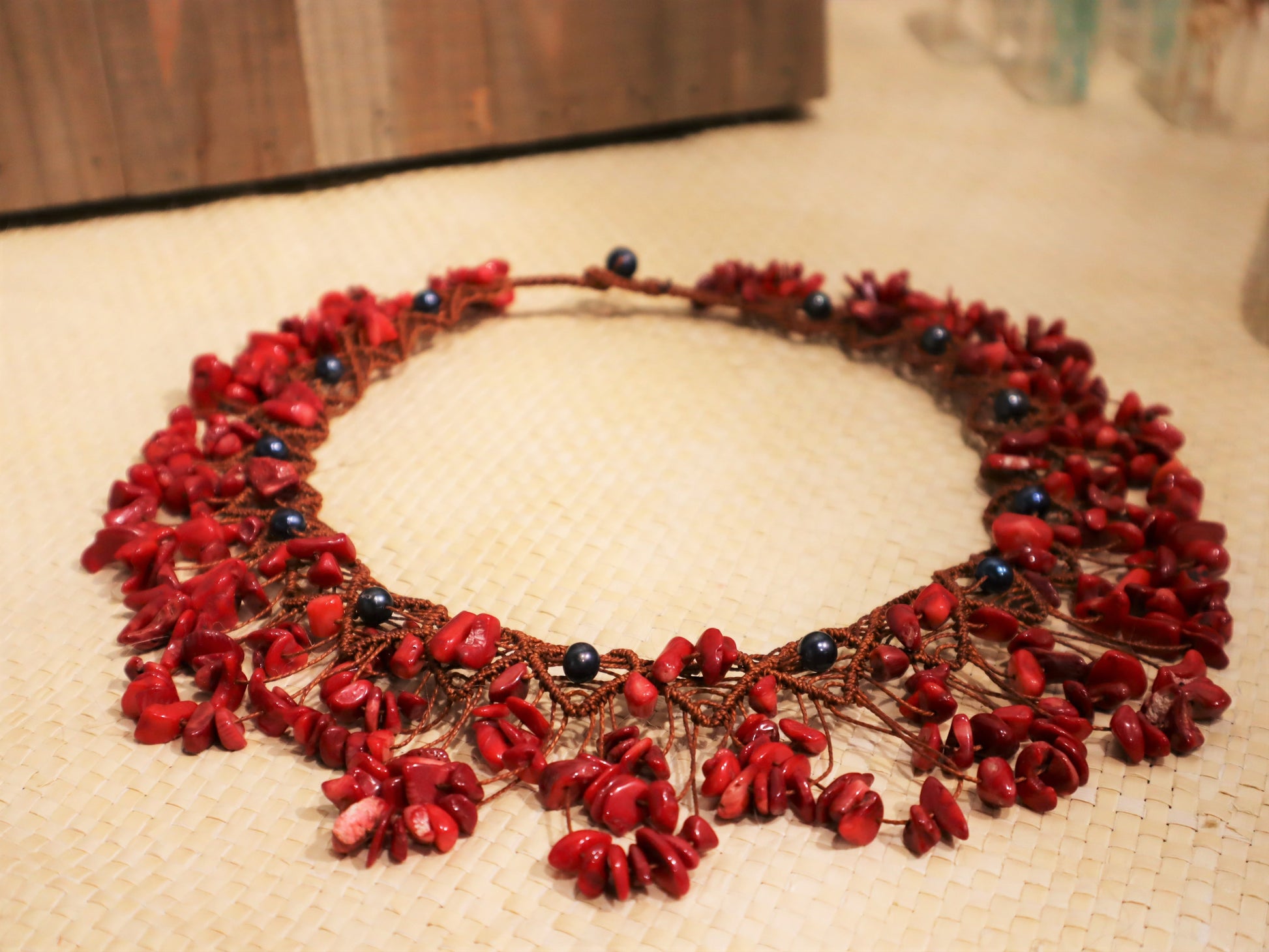 Red Shells & Black Tongan Pearls Woven Necklace – Koloa Moana Handmade ...